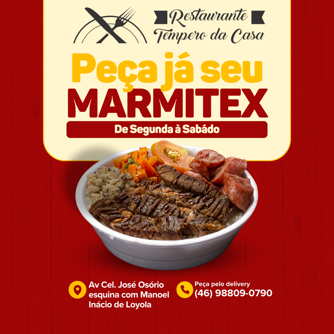 Peça seu marmitex com churrasco vermelho post instagram - O Guia Palmense